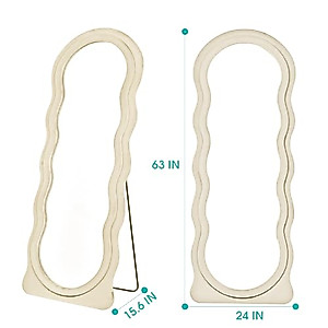 AyeWish Wavy Full Length Mirror, 63"24", White Flannel Frame, Freestanding/Wall Mounted/Leaning, Modern Oval Mirror for Bedroom Home Decor