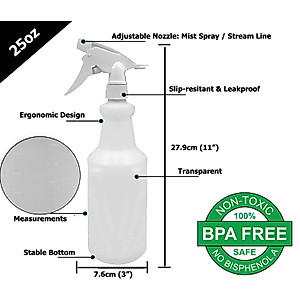 EZPRO USA 24 oz Empty Spray Bottles for Cleaning Solutions, Spray bottle 24oz, Professional Industrial Commercial with Measurements Mist Sprayer, Transparent Natural Color, Pack of 3