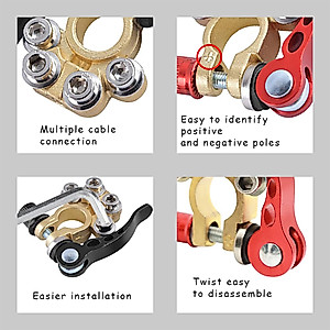 2PCS Car Battery Terminal Connector, Positive Negative Battery Cable Ends, Automotive Terminal Clamps Connectors, 4 Way Quick Release Disconnect Car Battery Terminal Compatible with Cars Vans Trucks