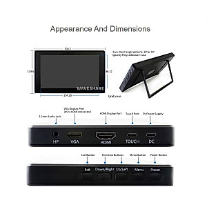waveshare 7inch HDMI LCD (H) (with case) 1024x600 for Raspberry Pi IPS Display Capacitive Touch Screen Monitor with Toughened Glass Cover Case for Raspberry Pi 4/3/2/1 B B+ A+/Jetson Nano/Windows 10