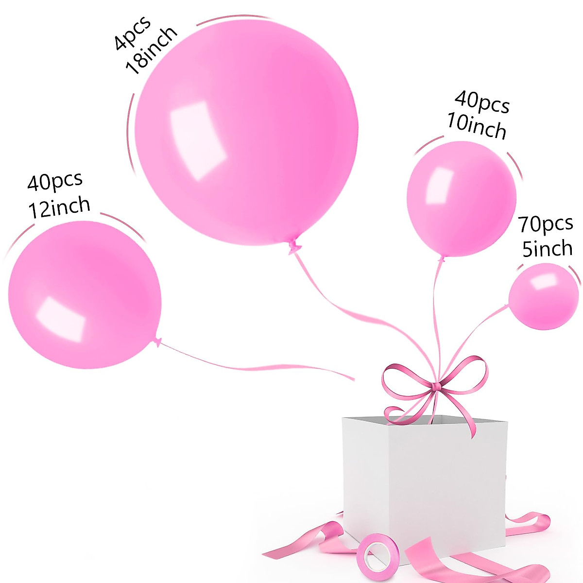 Freechase 154pcs Pink Party Latex Balloons of Different Sizes 18/12/10/5inch Pink Balloons with Pink Ribbon Balloon Chain for Birthday Gender Reveal Baby Shower Wedding Balloon Arch Kit Decorations