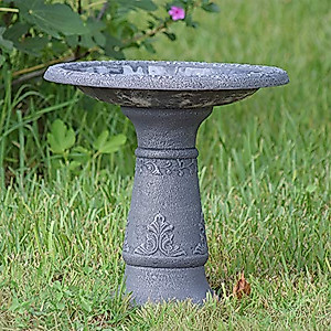 Arcadia Garden Products BB05 Stone Fiberclay Birdbath 19.5x10.25x20.5, Grey