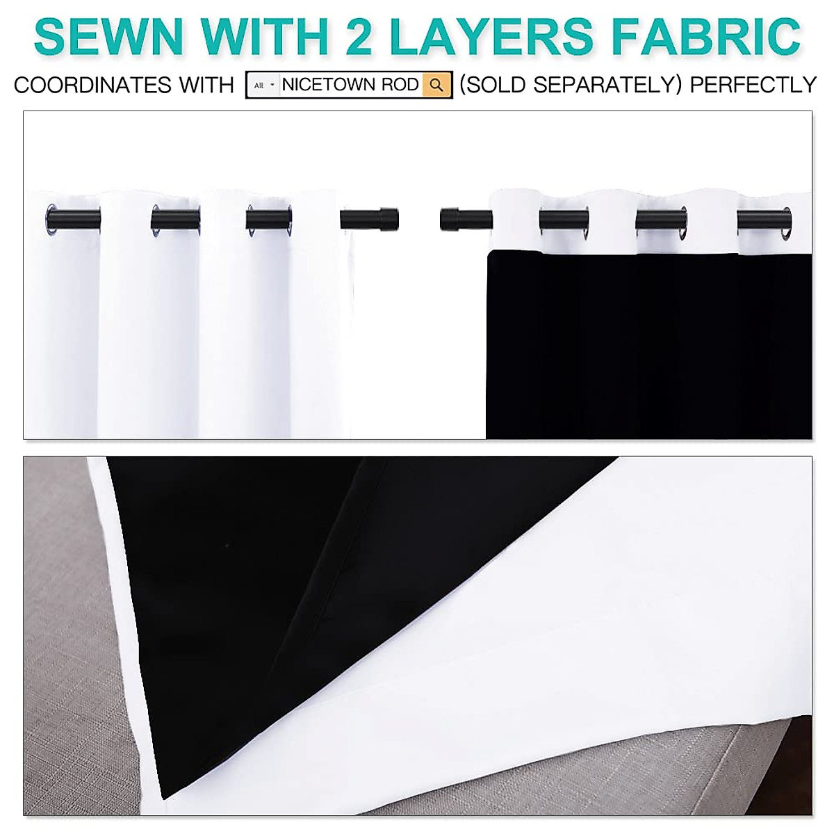 NICETOWN 100% Blackout Window Curtain Panels, Heat and Full Light Blocking Drapes with Black Liner for Nursery, 84 inches Drop Thermal Insulated Draperies (White, 2 Pieces, 52 inches Wide Each Panel)