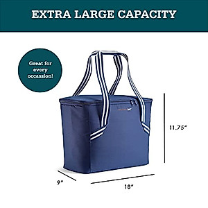 Rachael Ray Field Tote Cooler Bag, Soft Sided Zippered Cooler Tote, Insulated and Leak Proof Grocery Bag, Portable Travel Cooler, Hot or Cold Carrier, Navy
