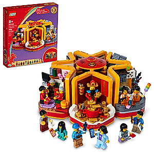 LEGO Lunar New Year Traditions 80108 Building Kit; Gift Toy for Kids Aged 8 and Up; Building Set Featuring 6 Festive Scenes and 12 Minifigures, Including The God of Wealth (1,066 Pieces)