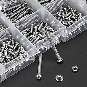 HELIFOUNER 565 Pieces M3 x 4mm /6mm /8mm /10mm /12mm /14mm /16mm /18mm /20mm /25mm / 30mm, Button Head Socket Cap Metric Screws Bolts Washers Nuts Kit, 304 Stainless Steel