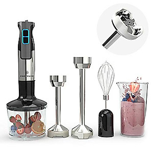 ChefWave Intermix Immersion Blender Handheld, 500W 5-in-1 Multi-Purpose Hand Blender, 9-Speed Stick Blender, 20oz Beaker, 20oz Chopper, Egg Whisk, 6.3in & 8.5in Immersion Wands, Black