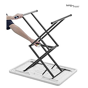Living and More 28inch Height-Adjustable Personal Table, TV Tray, Portable Dinner Table, Multi-Purpose, Lightweight, No Assembly, Easy Fold and Storage, White