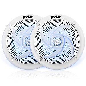 Pyle Marine Speakers - 4 Inch 2 Way Waterproof and Weather Resistant Outdoor Audio Stereo Sound System with LED Lights, 100 Watt Power and Low Profile Slim Style - 1 Pair - PLMRS43WL (White)