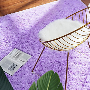 Softlife Ultra Soft Fluffy Area Rugs for Bedroom, Girls and Boys Room Kids Room Nursery Rug, 4 x 5.3 Feet Shaggy Fur Indoor Plush Modern Floor Carpet for Living Room Christmas Decor, Purple