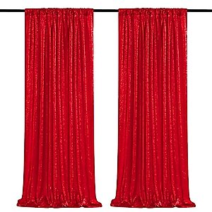 Red Sequin Backdrop 2 Panels 2FTx8FT Christmas Party Backdrop Curtains Glitter Photo Background Wedding Stage Decorations