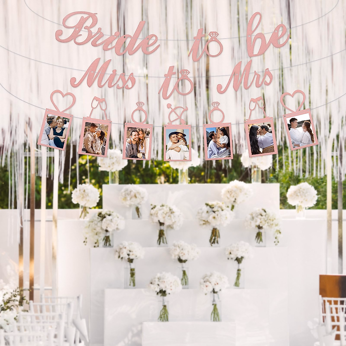 JIEYAO Glitter Bridal Shower Decorations, “Bride to be” “Miss to Mrs” Banner, Shiny Bachelorette Bridal Party Banner Miss to Mrs Sign with Photo Banner for Wedding Engagement Party Kit Supplies