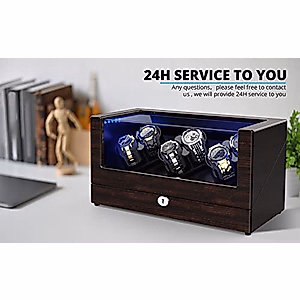 TRIPLE TREE Watch Winder, for Rolex Automatic Watches with Soft and Flexible Watch Pillows, Wooden Shell, Powered by Japanese Motor, Built-in Blue LED Illuminated