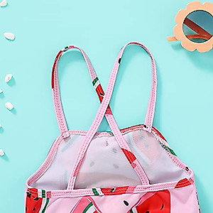 Infant Baby Girl Swimsuit Leopard Backless Swimwear Girl One Piece Halter Ruffle Watermelon Bathing Suit (Watermelon, 90, 9_Months)