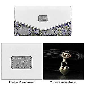 Utenwat Womens Wallets RFID Blocking Trifold Wallet for Women Long PU Leather Clutch Multi Card Cute Ladies Wallets Large Capacity Grey/White