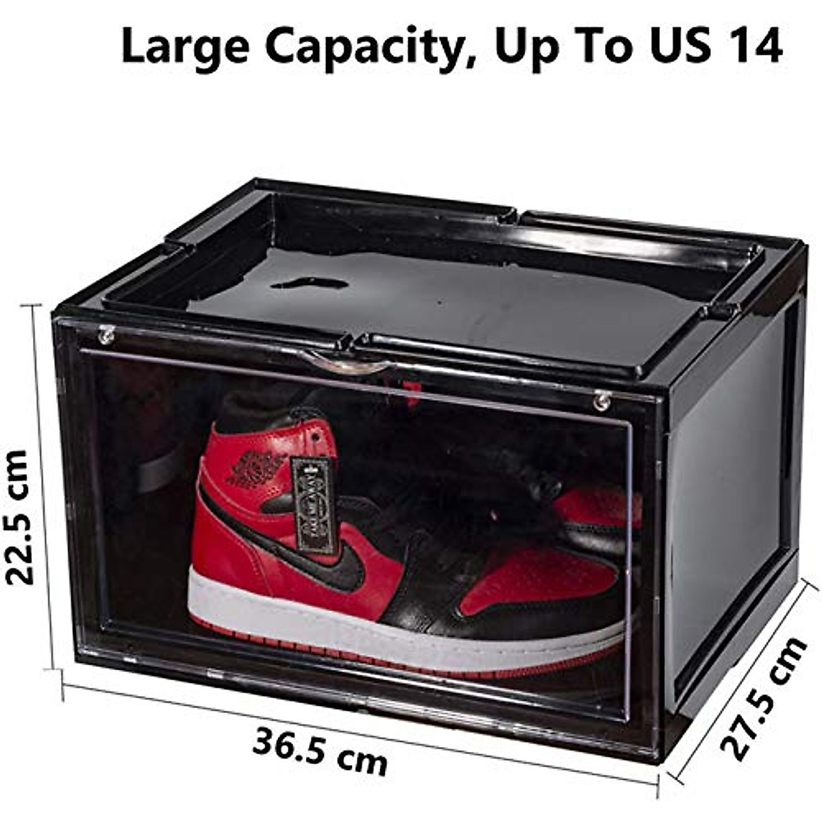 Shoe Storage Boxes Clear Stackable Women Men Sneaker Storage Display Box Foldable Shoe Organizer Box Black Closet Bedroom Plastic Shoe Boxes Black (3 Pack)