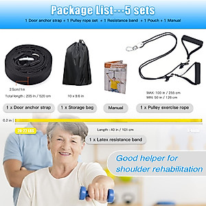 ATENTO Shoulder Rehab Pulley System with Foam Handles│Arm Pulley with Muti-Anchor Door Strap for Physical Therapy Exercises │Latex Resistance Bands for Assisting Rotator Cuff, AC Joint, Shoulder Pain