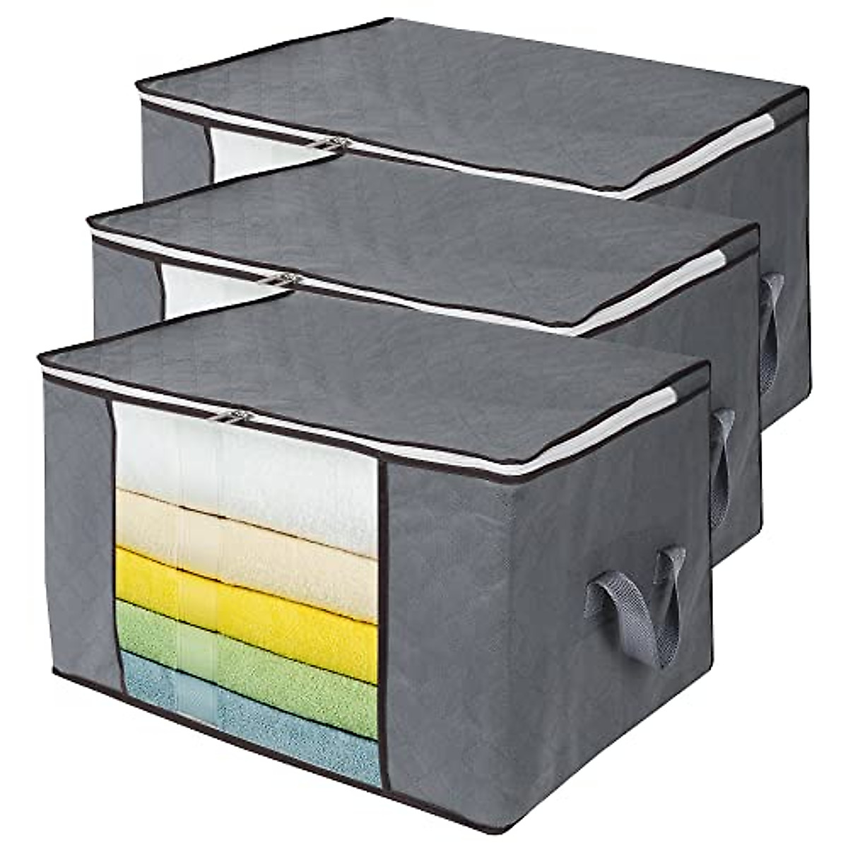 Uzifa Storage Bags Clothes Clothing Blanket Comforter Storage bags, Foldable Closet Organizer for Clothes Blankets Closets Bedding Pillow Bedrooms and More, Storage Containers for Bedding, 3-Layer Fabric Clear Window With Reinforced Handle and Dual Zipper