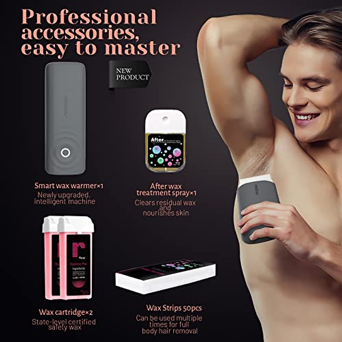 Waxfans Roll on Wax Kit for Men,Wax Warmer for Hair Removal,15min Wax Melter,at Home Waxing Kit,Wax Roller Kit for Full Body,Rose Wax Roller