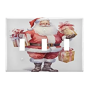 Santa Claus Christmas Gift Light Switch Cover Plate Wall Plates Decorative 3 Toggle Lightswitch for Home Bathroom Bedroom Kitchen Accessories,3-Gang