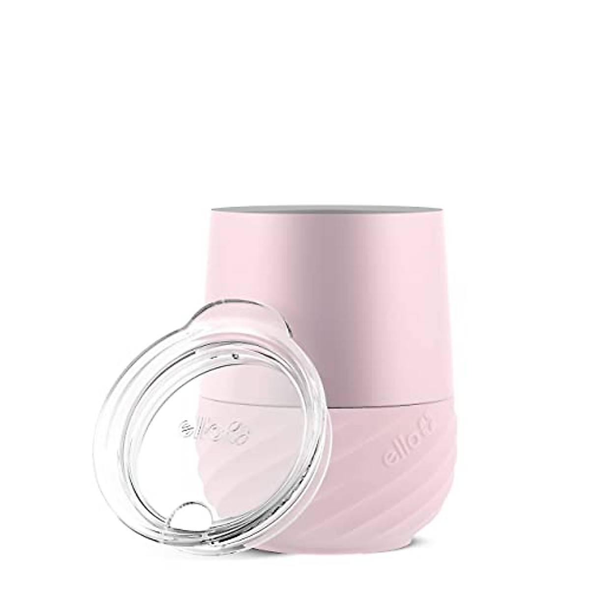 Ello Clink Vacuum Insulated Stainless Steel Tumbler - Wine Glass with Silicone Protection Coaster, 12oz , Pink Satin