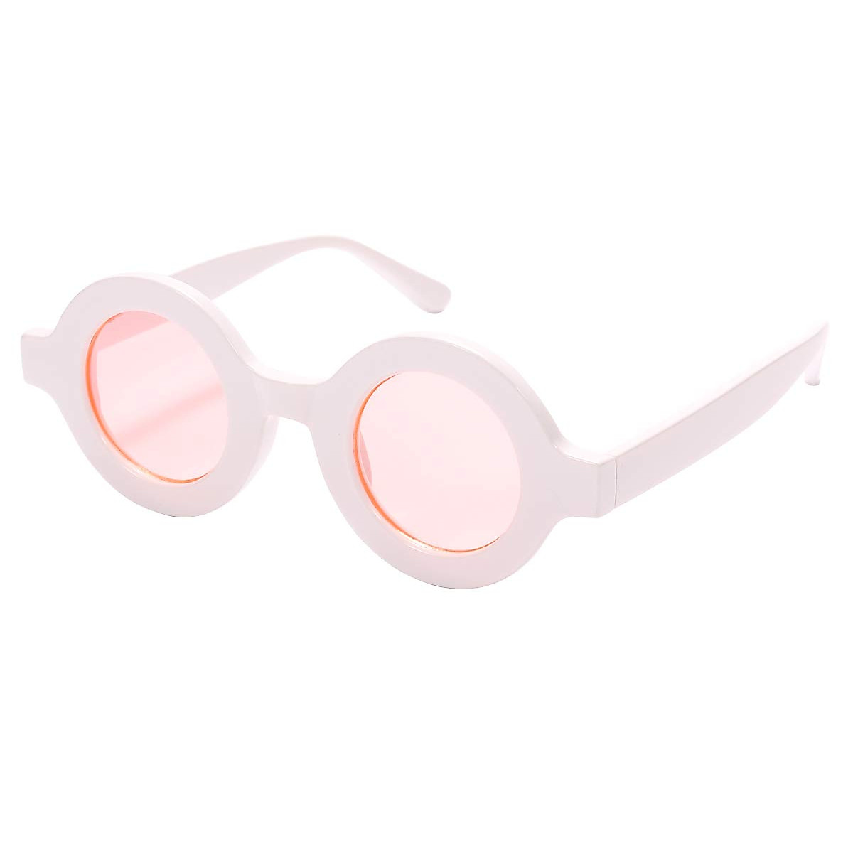 Fuaisi Retro Fashion Oversized Thick Bold Frame Round Sunglasses Anti-UV Outdoor Colorful Glasses (White Frame/Pink Lens)