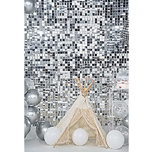 Kate Square Sliver Sequin Wall Panel Backdrop Sliver Glitter Panels Wedding Decoration(Pack of 12)