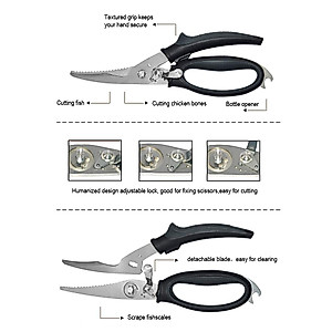 Gerior Spring Loaded Poultry Shears - Heavy Duty Kitchen Scissors for Cutting Chicken, Poultry, Game, Bone, Meat - Chopping Food, Herb - Stainless Steel - Black