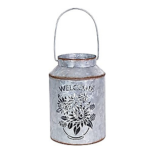 Exhart Solar “Welcome” Cute Pail Lantern, Outdoor LED Garden Light, Durable Stamped Metal, 5.5” X 8”