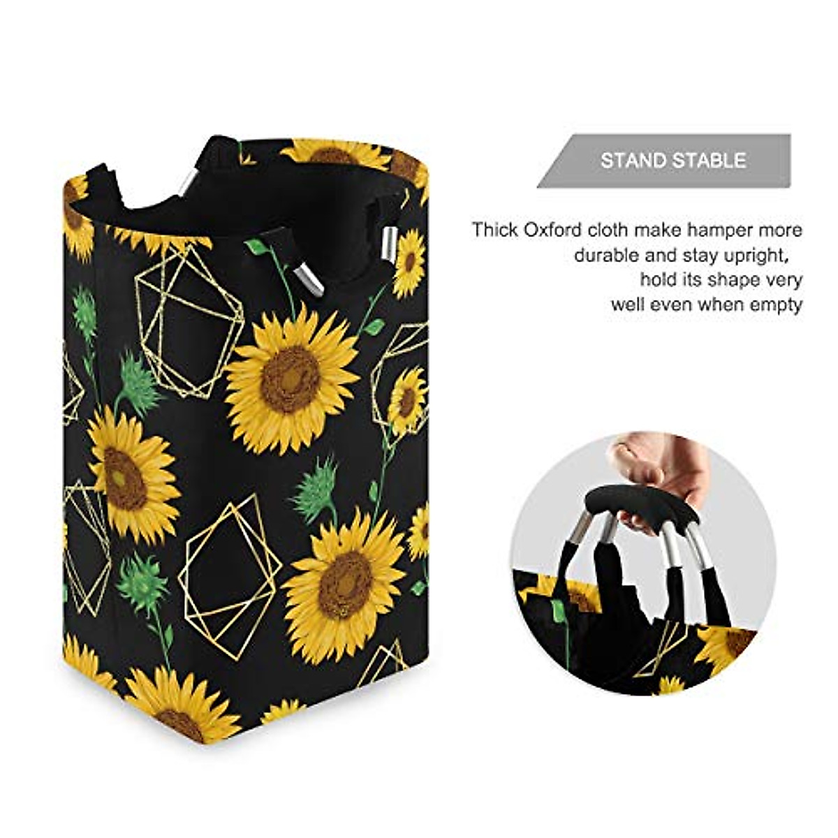 SUABO Laundry Basket Geometric Sunflowers Collapsible Laundry Hamper Bucket with Handles for Travel Shopping Bathroom College