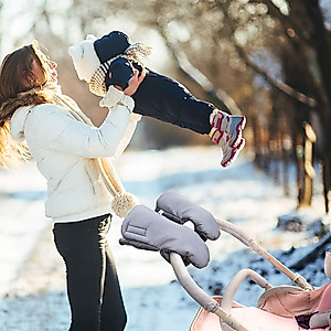 Evencaphy Stroller Gloves Universal Anti-Freeze Pram Hand Muffs Winter Gloves Pushchair Hand Warmers Water-Resistant with Stroller Hook, Grey