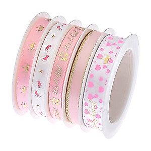 LaRibbons 5 Rolls Baby Girl Light Pink Craft Ribbon, 5 Yards/Roll, Total 25 Yards - Perfect for Baby Shower, Birthday, Gift Wrapping, Party Decoration