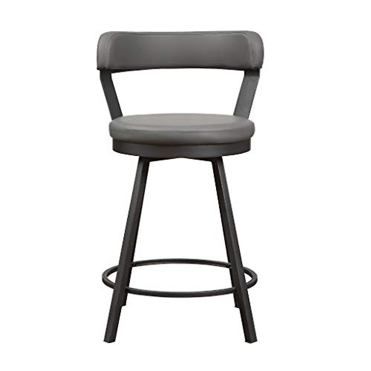Homelegance Appert Swivel Bar Stools, Upholstered Faux Leather Seat, Back, Metal Frame, Legs, Footrest Counter Height Chair (Set of 2), 25 in SH, Gray