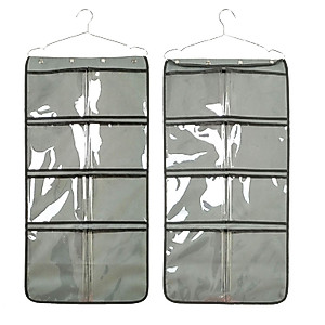 NIMES Durable Hanging Closet Underwear Sock Bra Stocking Organizer Dual-Sided Accessories Storage with 16 Large Clear Pockets (Grey)