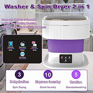 Mini Washing Machine, Portable Foldable Washer, 11L Large Capacity Upgrade Model, Small Collapsible Compact Laundry Washer and spin dryer, Apartment, Dorm, Rv, Socks, Underwear, Baby Clothes (Purple)