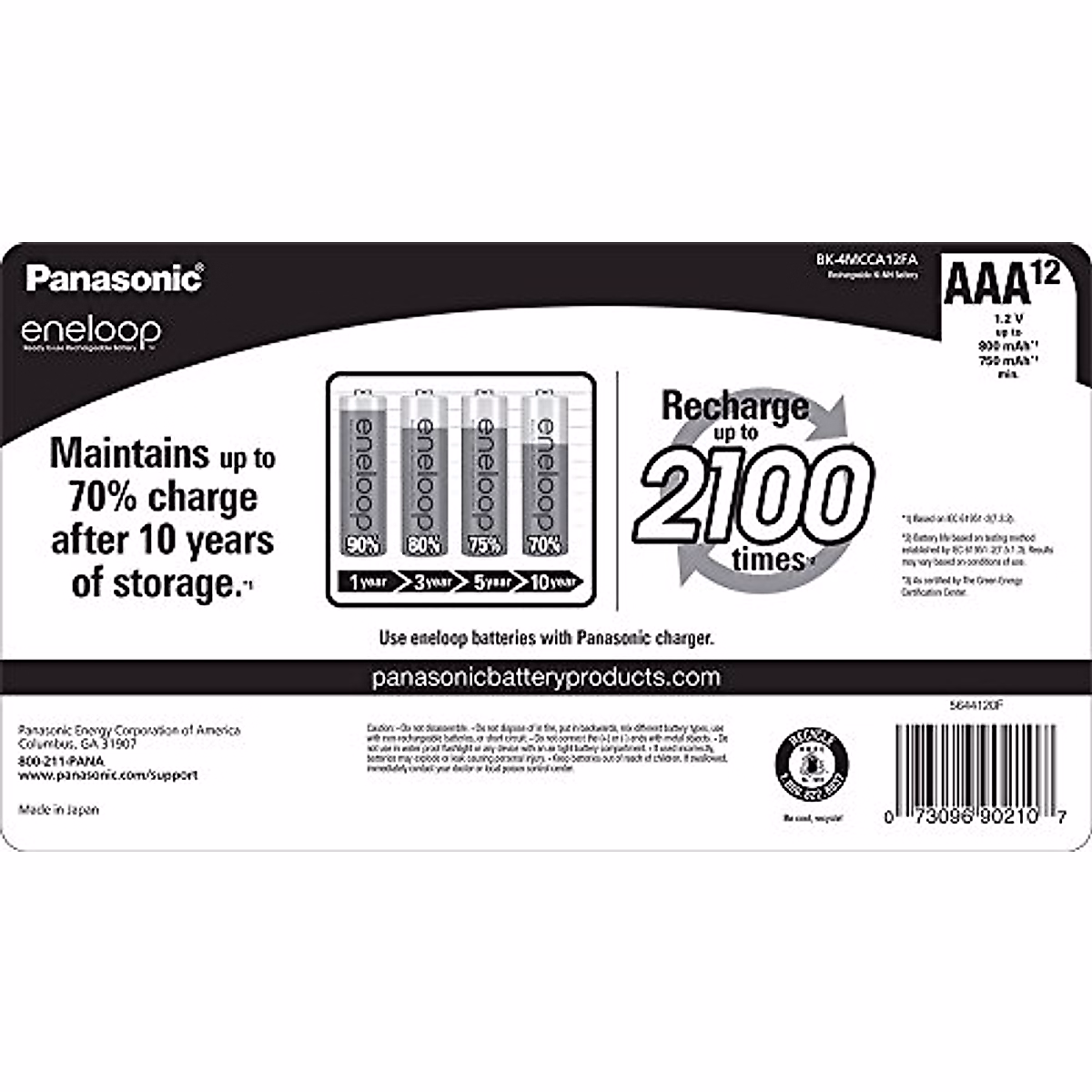 Panasonic BK-4MCCA12FA eneloop AAA 2100 Cycle Ni-MH Pre-Charged Rechargeable Batteries, 12-Battery Pack