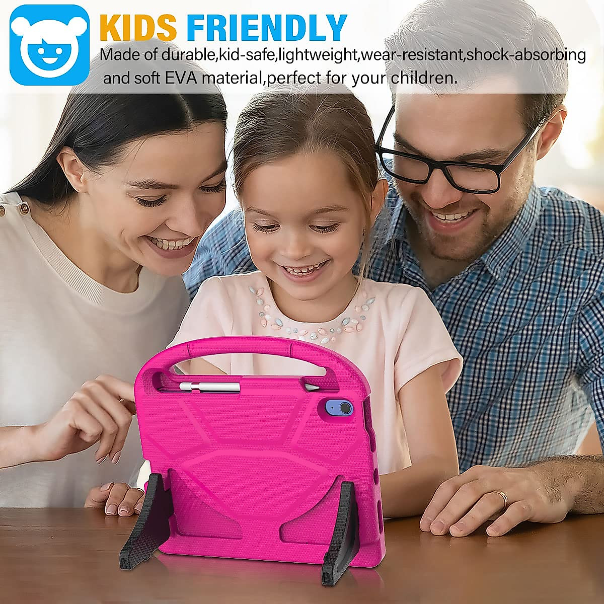 SUPLIK Kids Case for iPad 10th Generation (10.9-inch, 2022), iPad 10th Gen Case with Screen Protector, Durable Shockproof Handle Stand Kids Cover with Pencil Holder for Apple iPad (10 GEN), Pink