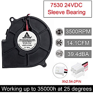 GDSTIME 75mm Fan, 75mm x 30mm Blower Fan, 24V Dc Brushless Cooling Fan 7530S
