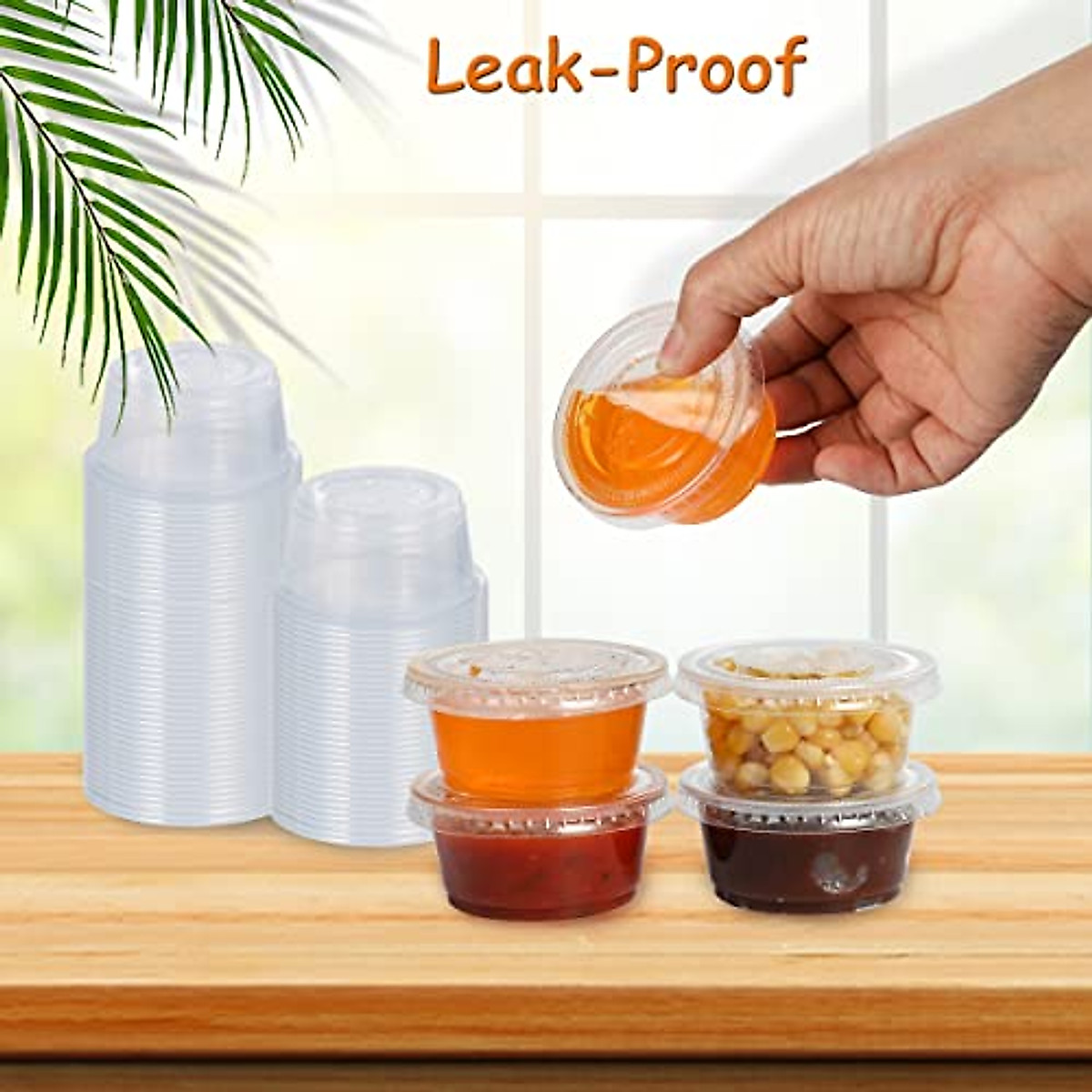 BHYTAKI Jello Short Cups, 200 Sets - 2 oz Disposable Plastic Portion Cups with Lids, Souffle Cups, Clear Plastic Containers With Lids, Condiment Cups, Sauce Cups,Disposable Souffle Cups.(2 oz)