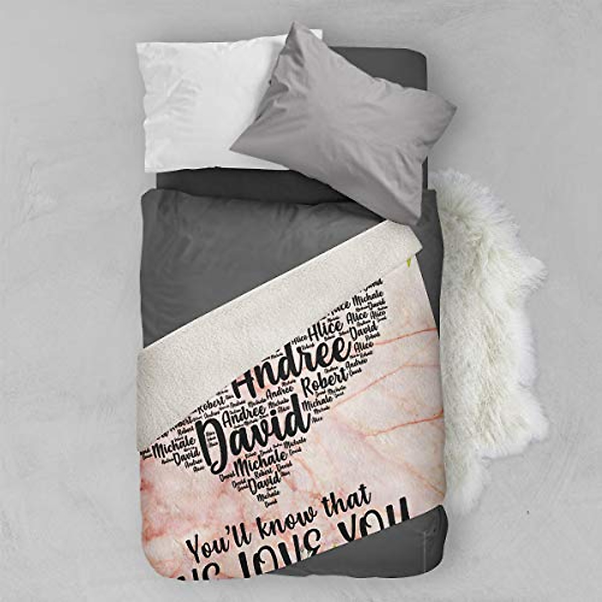 VTH GLOBAL Personalized Custom Grandma Grandkids Names Mothers Day Fleece Sherpa Throw Blankets Birthday Present for Nana Mimi Gigi Grandmother from Granddaughter Grandson (Pink Touch Heart)