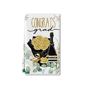 Artoid Mode Congrats Grad Fingertip Towel, 18x26 Inch Soft Absorbent Graduation Party Household Hand Towel for Kitchen Decoration