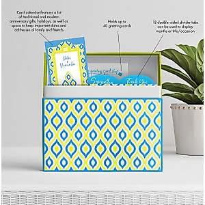 Designer Greetings Greeting Card Organizer Box with Dividers and Calendar, Peacock Design (Holds Up to 40 Greeting Cards, 5.5” x 7.25” or Smaller)