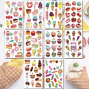 Ooopsiun Glitter Ice Cream Temporary Tattoos for Girls - 120 Glitter Styles, Ice Cream, Lollies, Donut Cake Tattoos - Sweet Summer Tattoos for Kids Birthday Party Decorations Supplies Favors