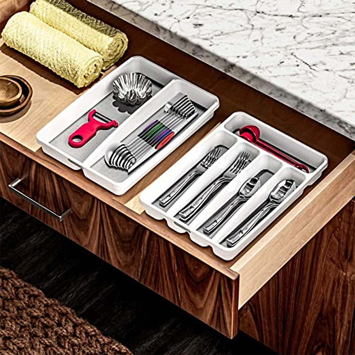 TILUCK Magnetic Measuring Spoons Set, Stainless Steel Dual Sided Spoons Set of 8, Stackable Teaspoon Tablespoon (Color, Rectangle)