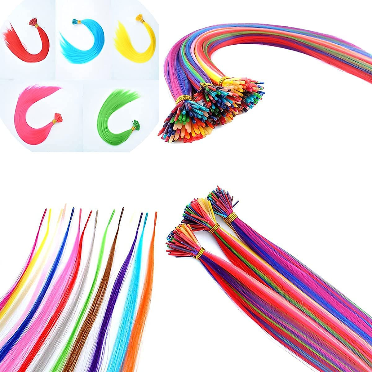 AmaSpace 100 Pcs Rainbow Hair Extensions, 20 Inch Colored Clip In Hair Extension Clip for Women Kids Gift Cosplay Dress Up Party Highlights (15 Colors, Contains Hair Extension Tools)
