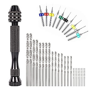 MAEXUS Hand Drill Bits Set, Pin Vise Hand Drill, Mini Micro Drill and Twist Drills for Jewelry Making, Pin Vise Woodworking Hand Mini Drill for Model Resin Jewelry Walnut Amber Beeswax Olive (36 Pcs)