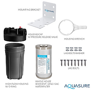 Aquasure Fortitude V2 Series Triple Purpose Sediment/Carbon/Zinc Bacteria Inhibiting Water Treatment Pre-Filter with Housing System, Small Size | Removes 99% of Contaminants