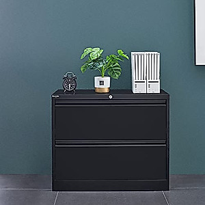Bonnlo Classic Black 2 Drawer File Cabinets for Home Office, Metal Lockable File Cabinet for Letter/Legal Size File Folders, Wide Lateral File Cabinet and Printer Stand, Simple Assembly Required