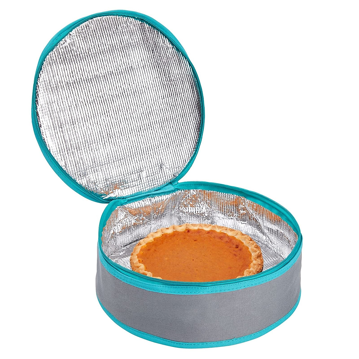 Insulated Round Thermal Casserole Food Carrier for Lunch, Lasagna, Potluck, Picnics, Vacations - Teal and Grey