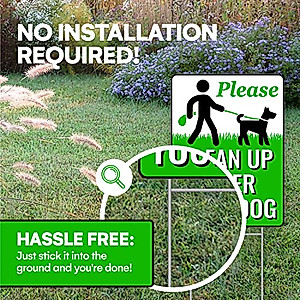 Signs Authority Clean Up After Your Dog Signs 12"x9" with Metal H-Stake | No Poop Signs for Lawn No Pooping Dog Signs For Yard | Pick Up After Your Dog Sign with Stake | Clean After Your Dog Sign